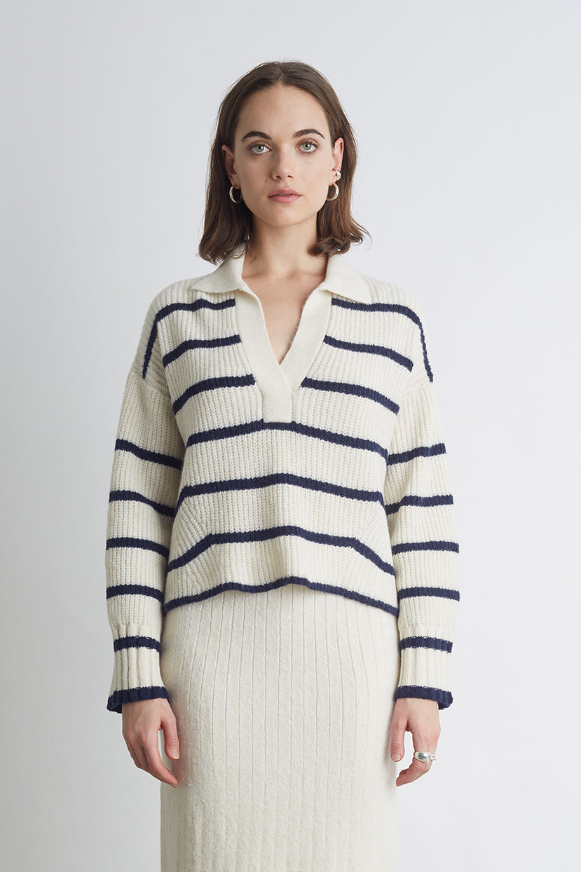 Brynn Stripe Sweater Ivory Navy Eleven Six Knits